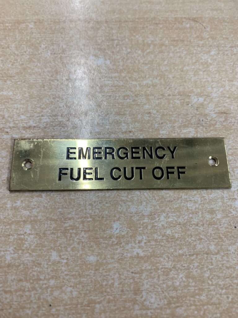 Emergency Fuel Cut Off Label Brass 75 x 19mm - Newline Chandlery