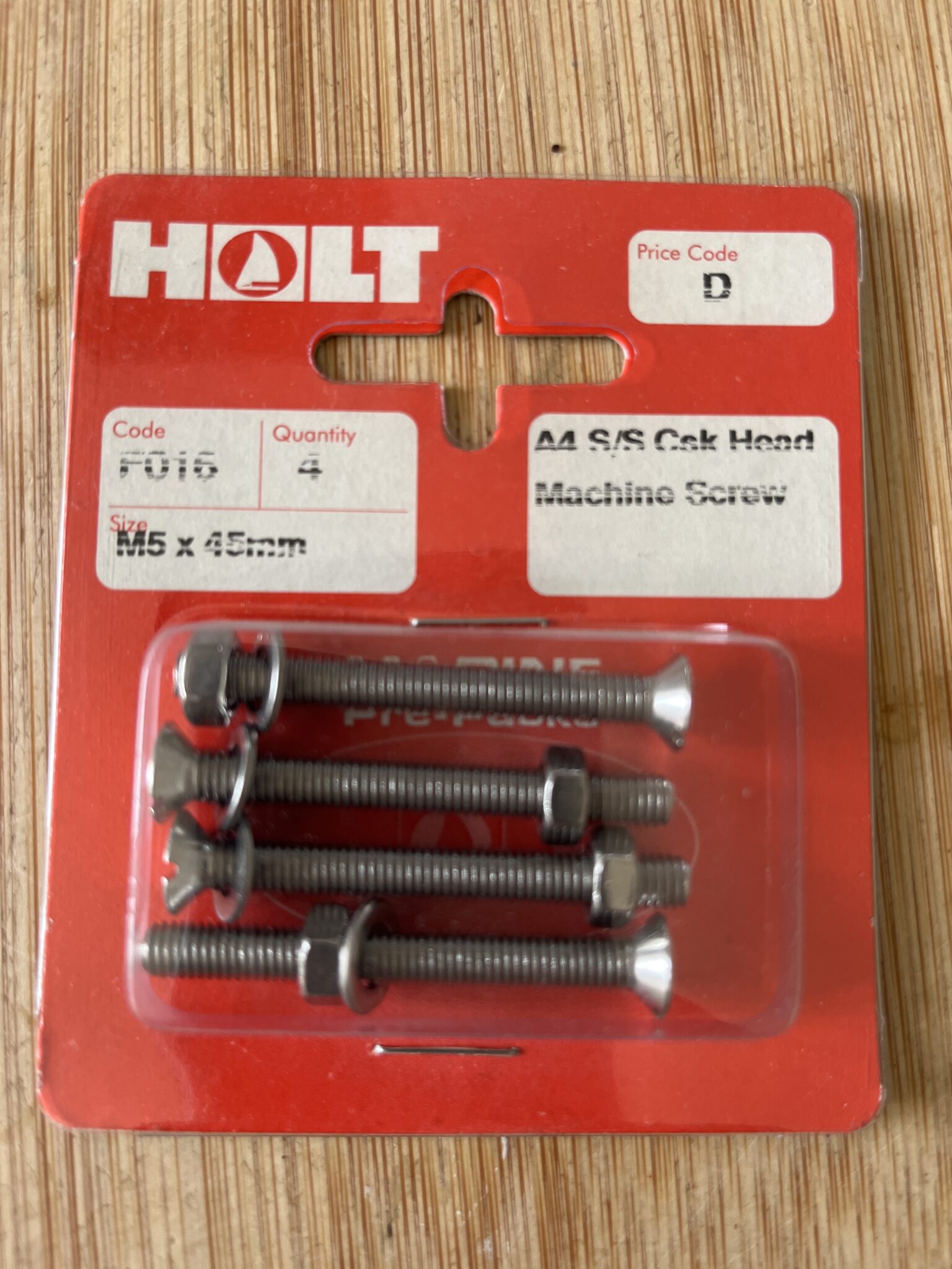 Holt marine F016 m5 x 45mm A4 s/s csk m/screw pack – Newline Chandlery
